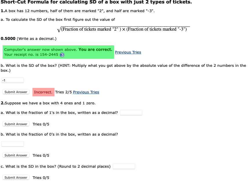 Solved Short-Cut Formula for calculating SD of a box with | Chegg.com