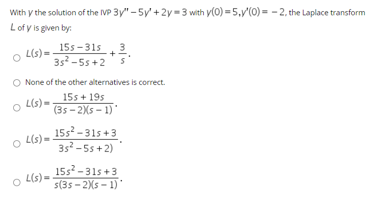 Solved With y the solution of the IVP 3y" - 5y' +2y = 3 with | Chegg.com