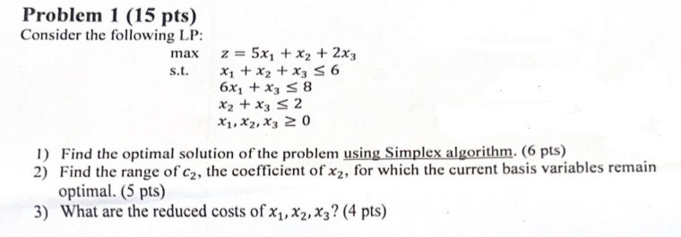 Solved Problem 1 (15 pts) Consider the following LP: max | Chegg.com