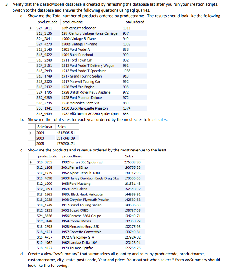 Solved 3. Verify that the classicModels database is created | Chegg.com