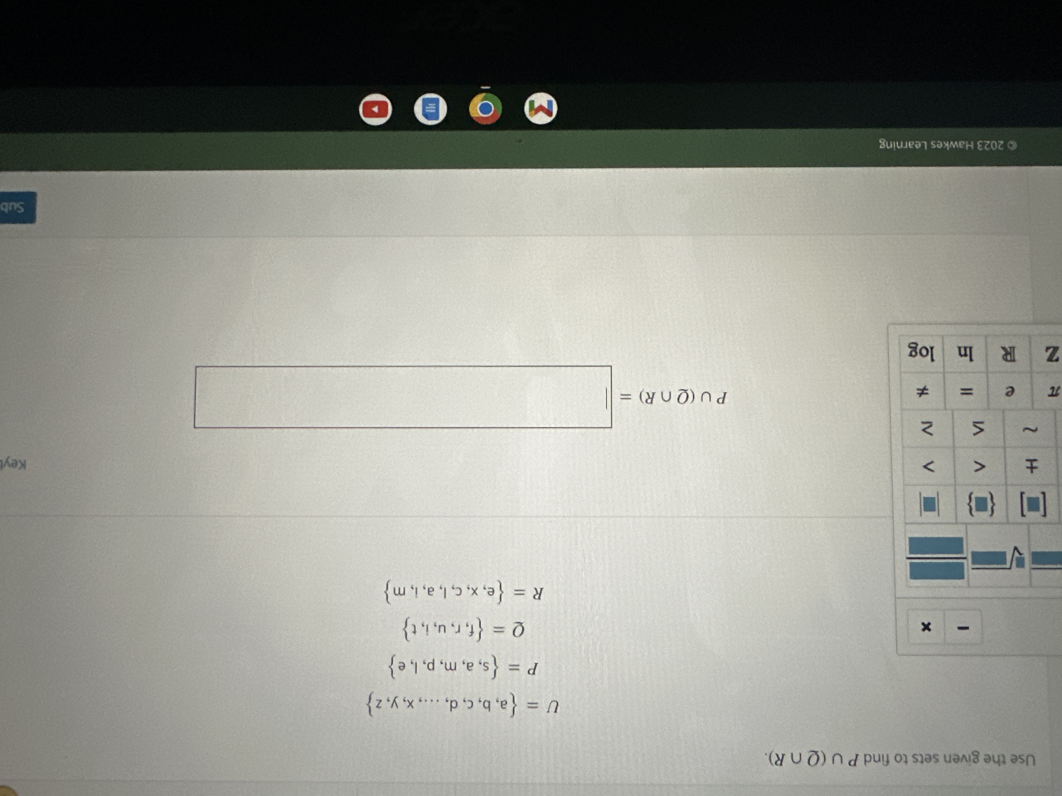 Solved Use the given sets to find P∪(Q∩R). | Chegg.com