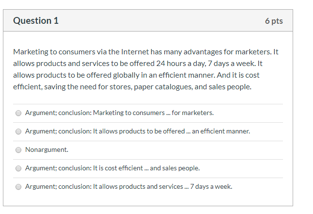 Solved Question 1 6 pts Marketing to consumers via the | Chegg.com Solved Question 1 6 pts Marketing to consumers via the | Chegg.com