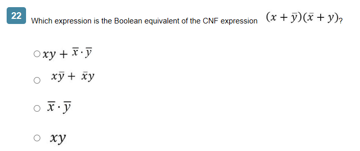 Solved 22 Which expression is the Boolean equivalent of the | Chegg.com