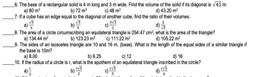 Solved _6. The base of a rectangular solid is 4 m long and 3 | Chegg.com