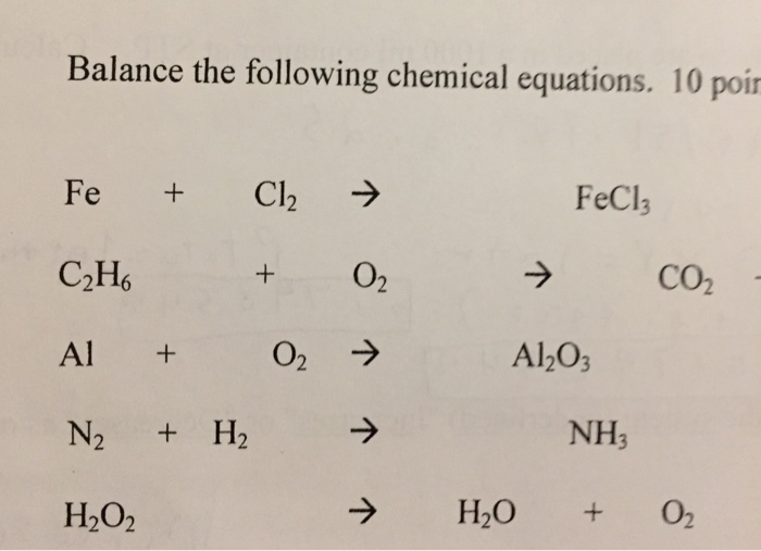 Solved Balance the following chemical equations. Fe + Cl_2 | Chegg.com