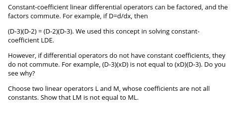 Solved Constant-coefficient linear differential operators | Chegg.com