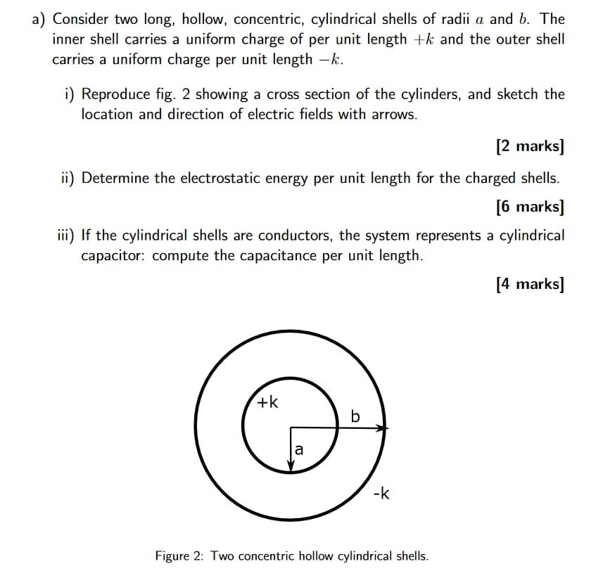 Solved a) Consider two long, hollow, concentric, cylindrical | Chegg.com