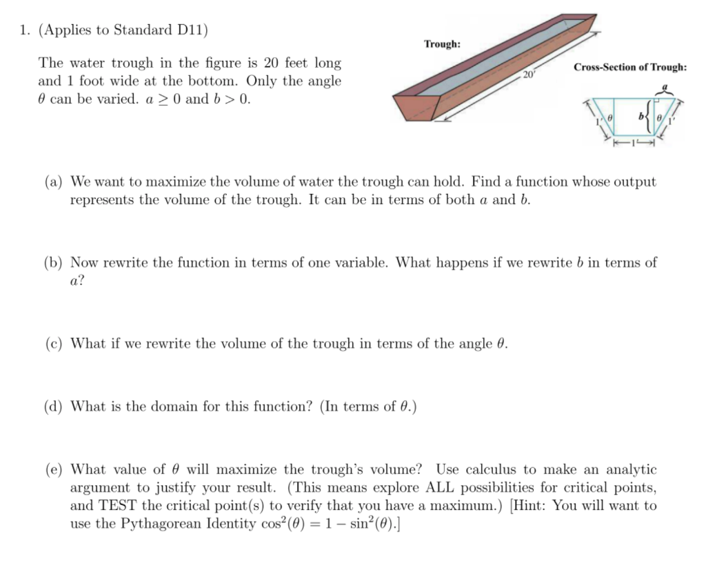 Solved 1. (Applies to Standard D11) Trough: Cross-Section of | Chegg.com