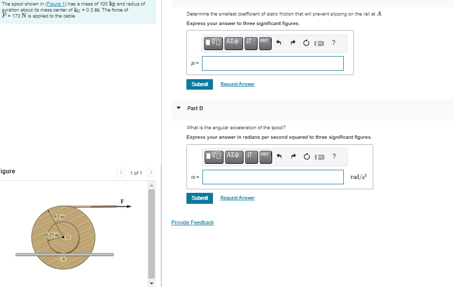 Solved The spool shown in has a mass of 100 kg and radius of | Chegg.com