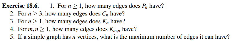 Solved Exercise 18.6. 1. For n≥1, how many edges does Pn | Chegg.com