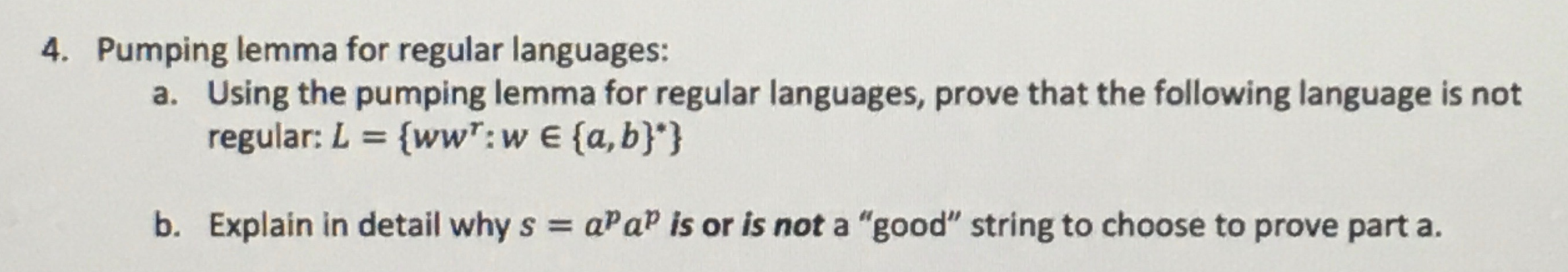 Solved 4. Pumping lemma for regular languages: a. Using the | Chegg.com