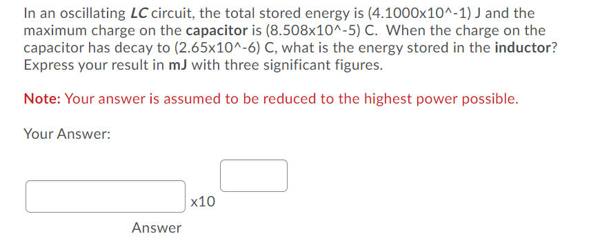 Solved In an oscillating LC circuit, the total stored energy | Chegg.com