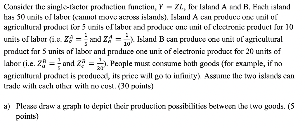Solved Consider the single-factor production function, Y=ZL, | Chegg.com