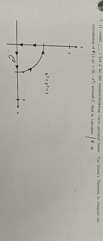 Solved 1. (1 credit_) Let c be the counterclockwise curve | Chegg.com