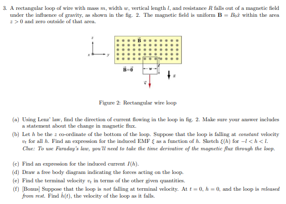 Solved 3. A rectangular loop of wire with mass m, width w, | Chegg.com