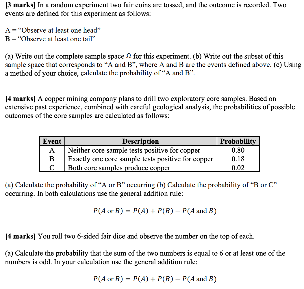Solved [3 marks) In a random experiment two fair coins are | Chegg.com