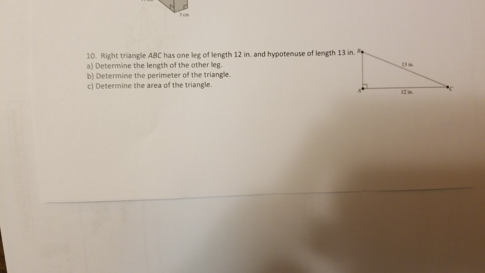 Solved 13 In 10 Right Triangle Abc Has One Leg Of Length 12 Chegg
