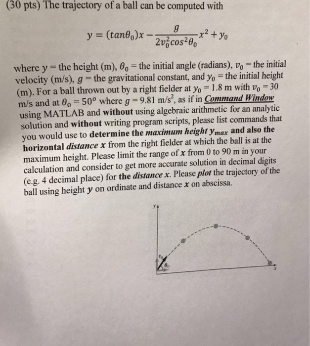 Solved The trajectory of a ball can be computed with y = | Chegg.com