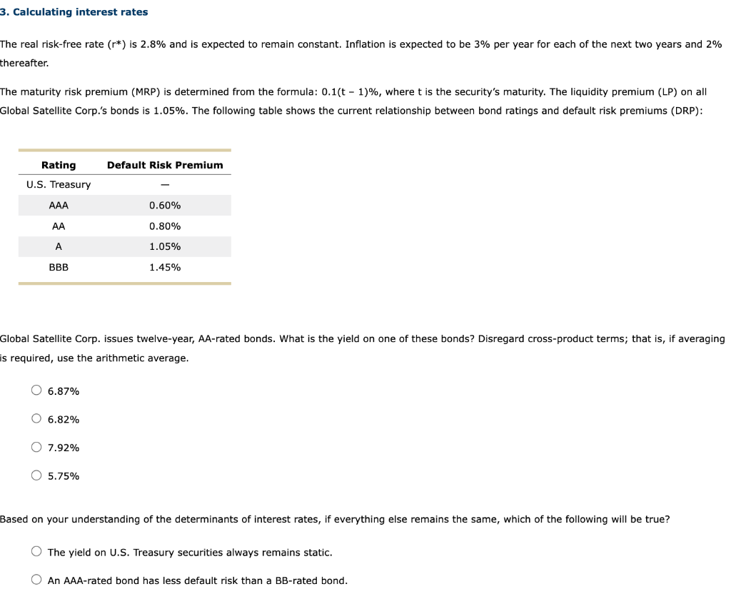 Solved 3. Calculating interest rates The real risk-free rate | Chegg.com