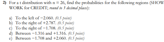 Solved 2) For a t distribution with n=26, find the | Chegg.com