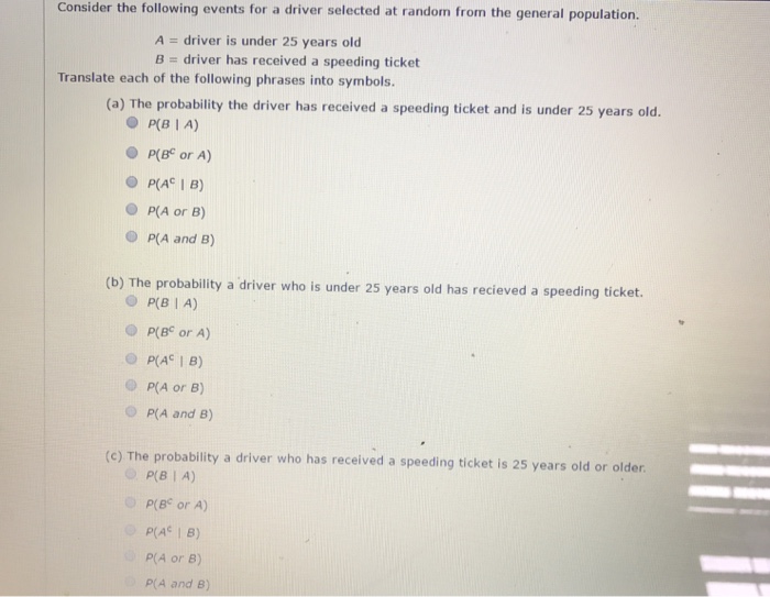Solved Consider the following events for a driver selected | Chegg.com