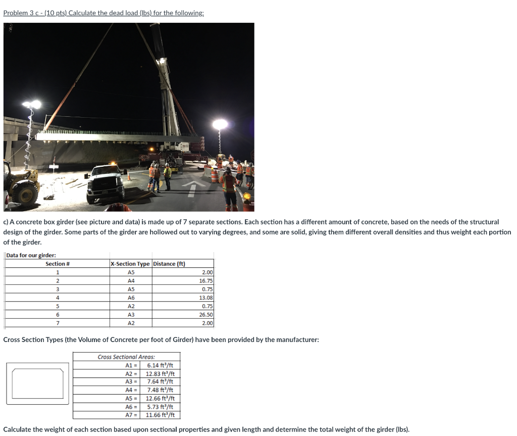 Solved Problem 3a−(10pts) Calculate the dead load (|bs) for | Chegg.com