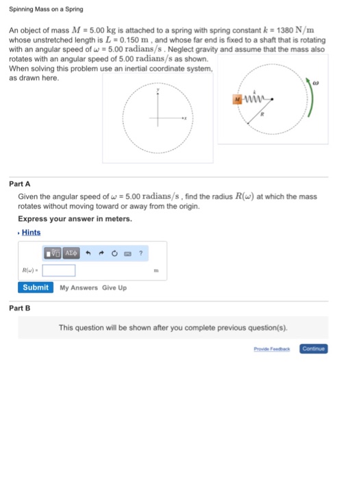 Solved Spinning Mass on a Spring An object of mass M 5.00 kg | Chegg.com