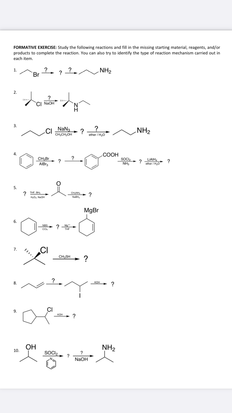 Solved FORMATIVE EXERCISE: Study the following reactions and | Chegg.com