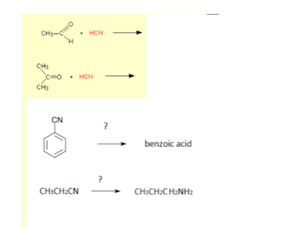 Solved CH3COM HEN - . HON , benzoic acid CH3CH2CN - | Chegg.com