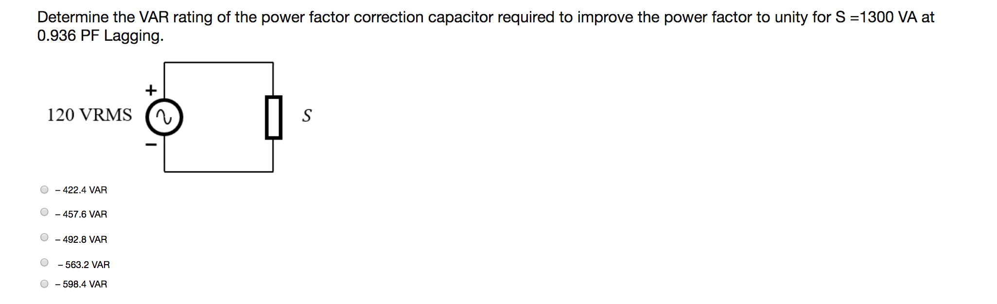 Solved Determine the VAR rating of the power factor | Chegg.com