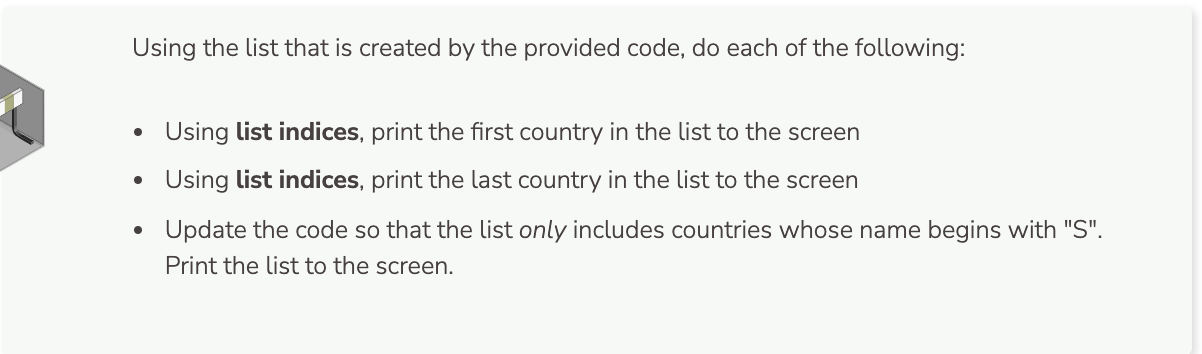 Solved Using the list that is created by the provided code, | Chegg.com
