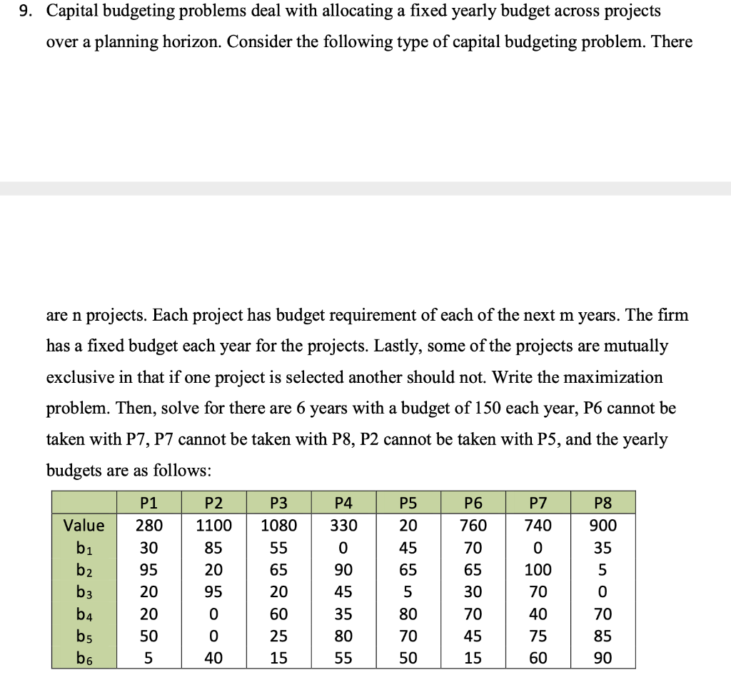 9. Capital budgeting problems deal with allocating a | Chegg.com