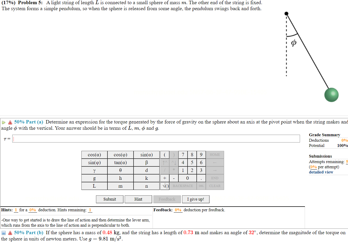 Solved (17\%) Problem 5: A light string of length L is | Chegg.com
