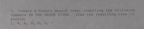 5. Create a binary search tree, inserting the | Chegg.com