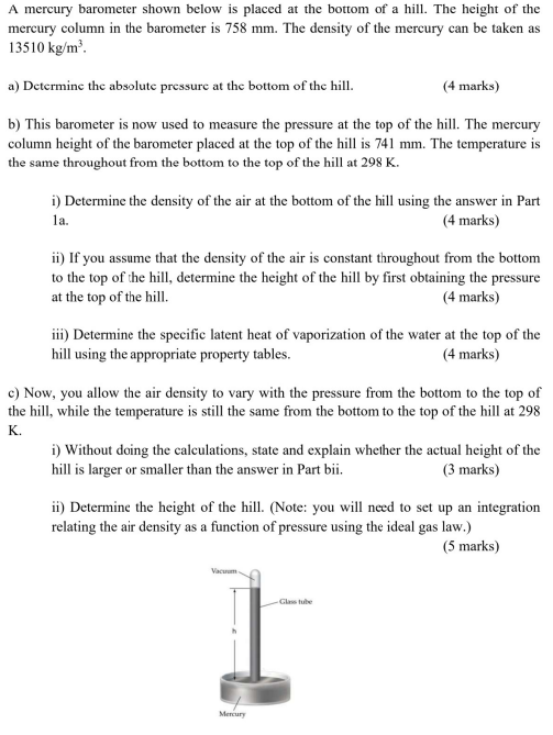 Solved mercury column in the barometer is 758 mm. The | Chegg.com