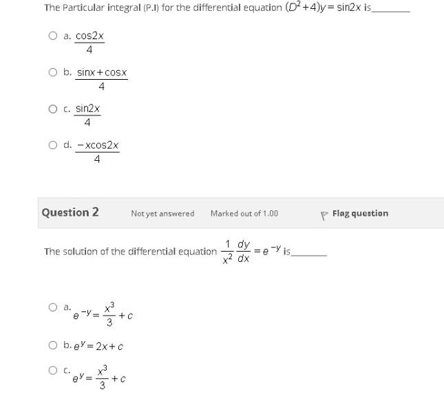 Solved The Particular integral (P.1) for the differential | Chegg.com