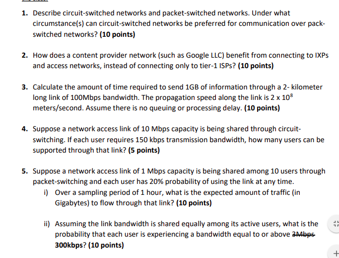 Solved 1. Describe circuit-switched networks and | Chegg.com