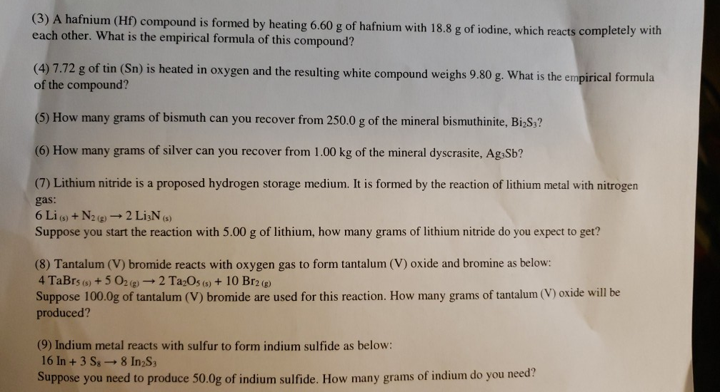 Solved (3) A hafnium (Hf) compound is formed by heating 6.60 | Chegg.com