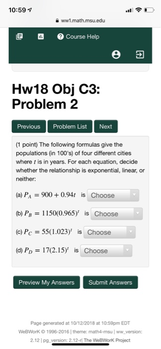 Solved 10:59 1 ww1.math.msu.edu 旦 m @Course Help Hw18 Obj | Chegg.com