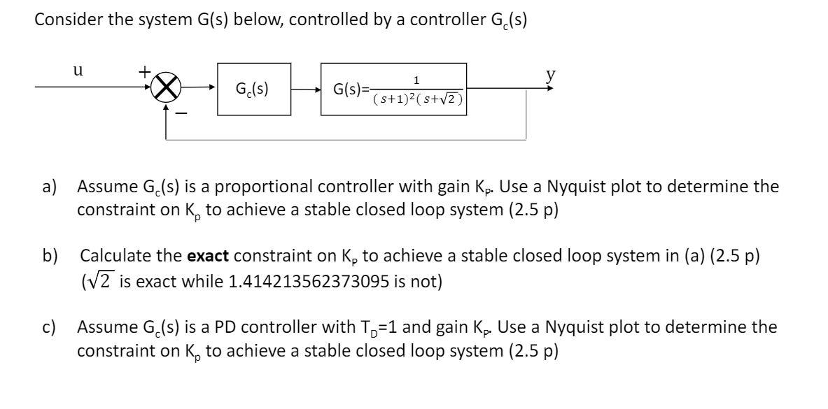 Solved Consider the system G(s) below, controlled by a | Chegg.com