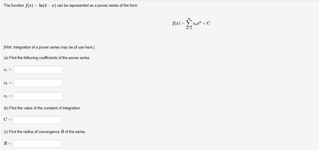 Solved The function f(x)=ln(4−x) can be represented as a | Chegg.com