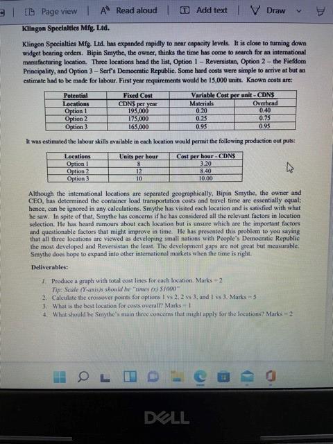 Solved C Page view A Read aloud 1 Add text V Draw Klingon | Chegg.com