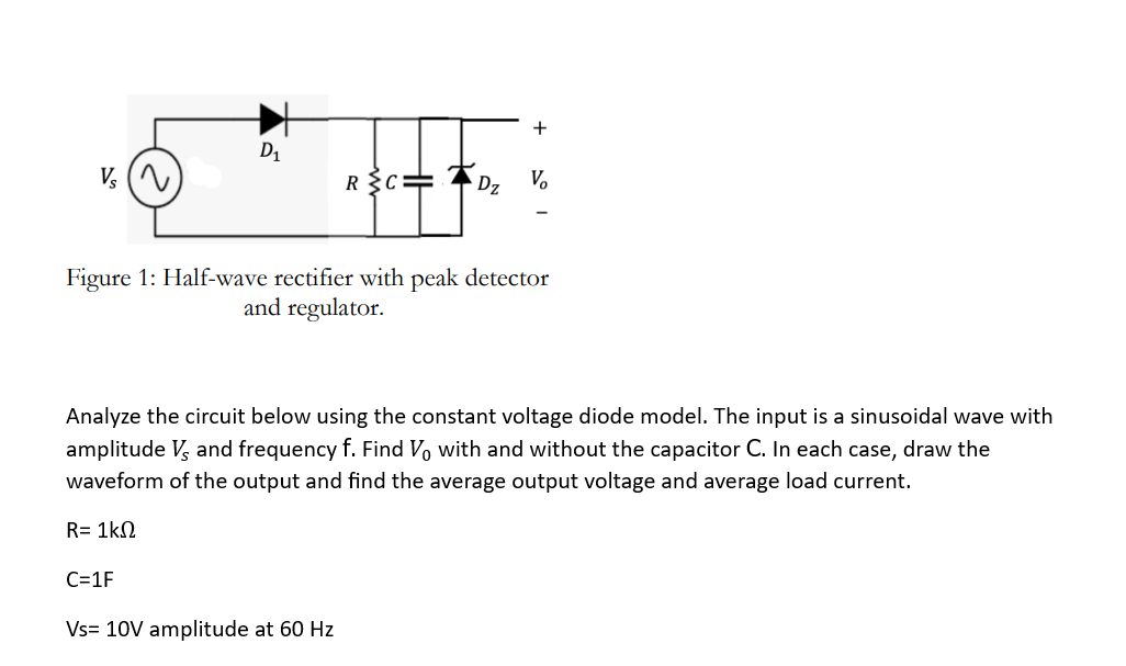 Solved Figure 1: Half-wave rectifier with peak detector and | Chegg.com