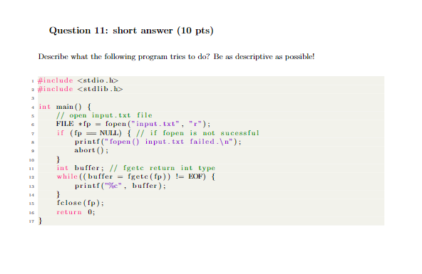 Solved Question 10: short answer(10 pts) The following code | Chegg.com