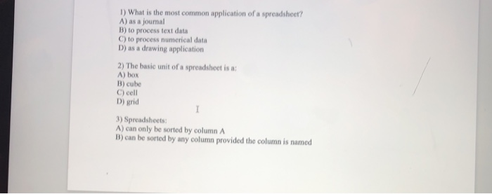 Solved True/False Questions Cell entries in spreadsheets can | Chegg.com