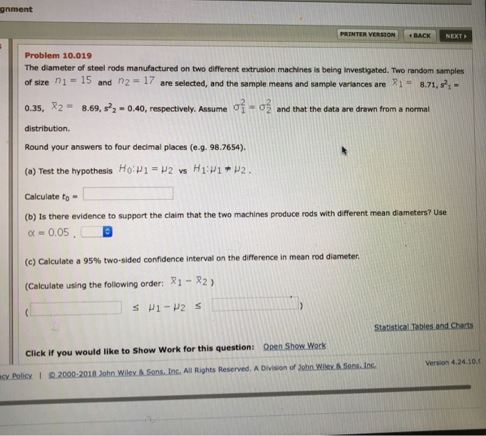 Solved gnment PRINTER VERSIONBACK NEXT Problem 10.01 The | Chegg.com