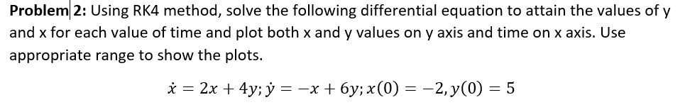 Solved Problem 2: Using RK4 method, solve the following | Chegg.com