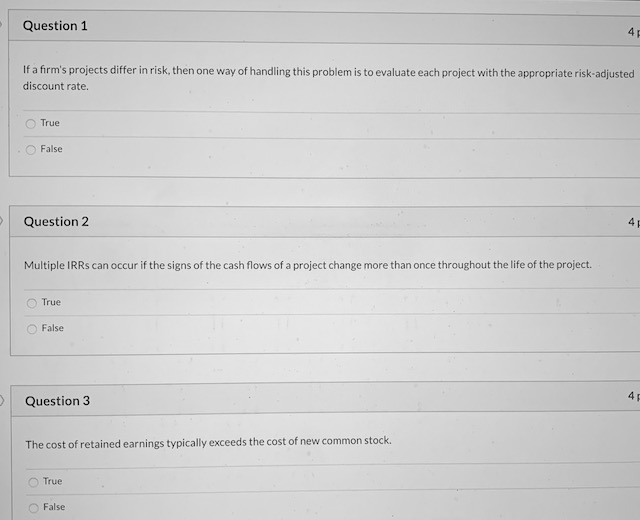 Solved Question 1 If a firm's projects differ in risk, then | Chegg.com