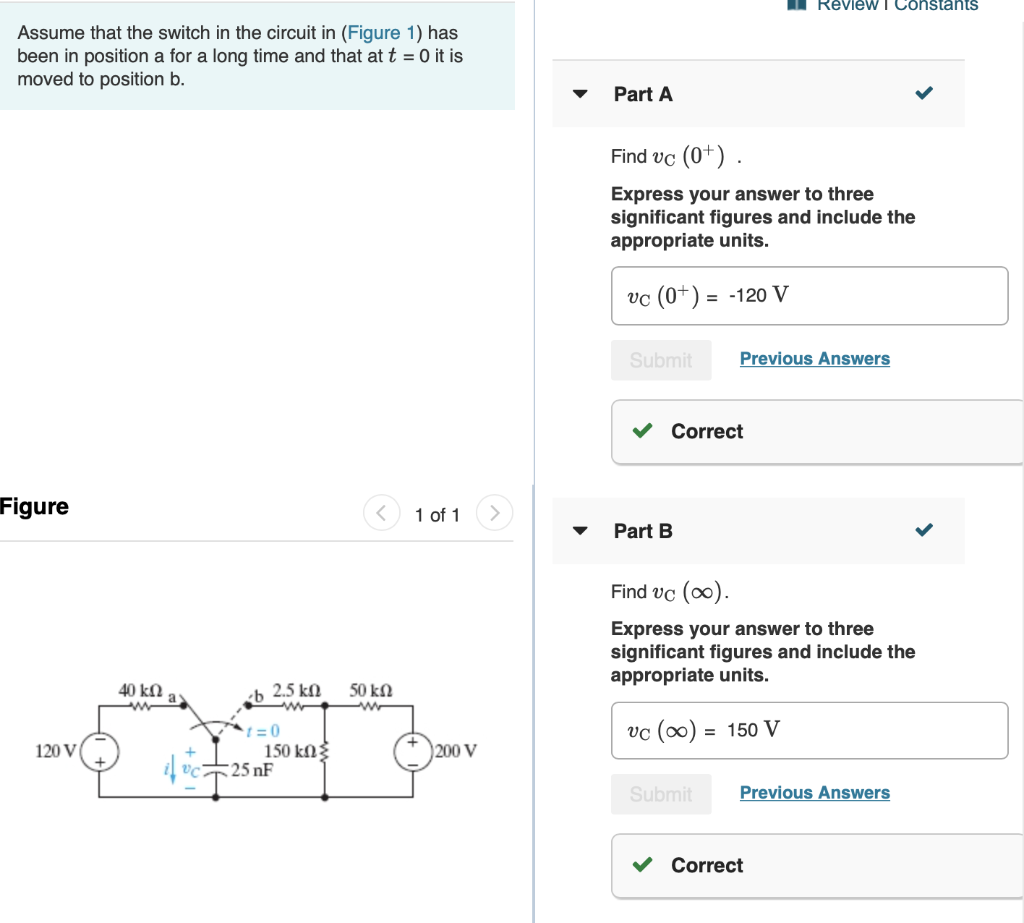 Solved Review i Constants Assume that the switch in the | Chegg.com