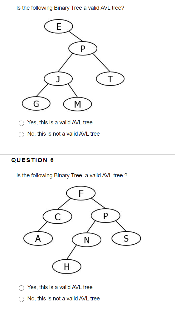 Solved Is the following Binary Tree a valid AVL tree? E Р T | Chegg.com